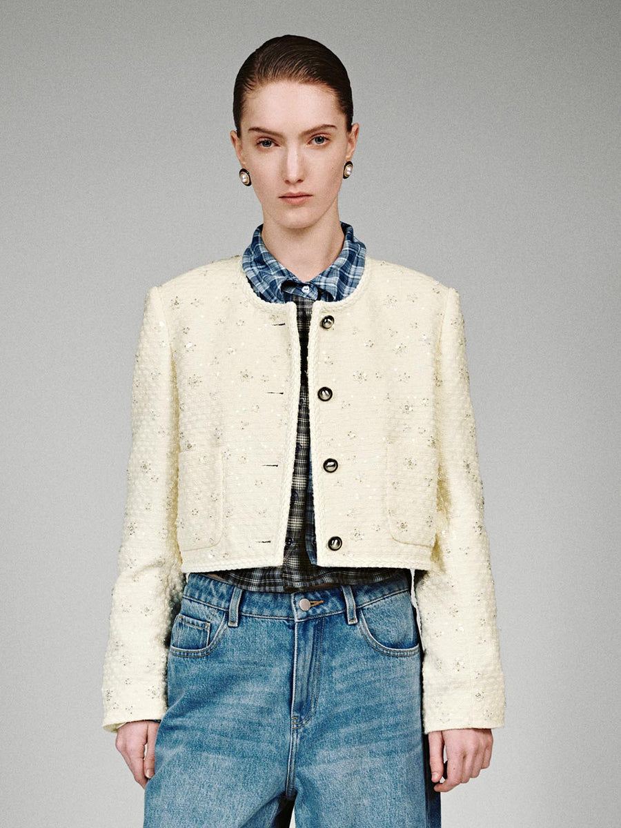 Crew Neck Embellished Button Up Jackets – URBAN REVIVO Thailand